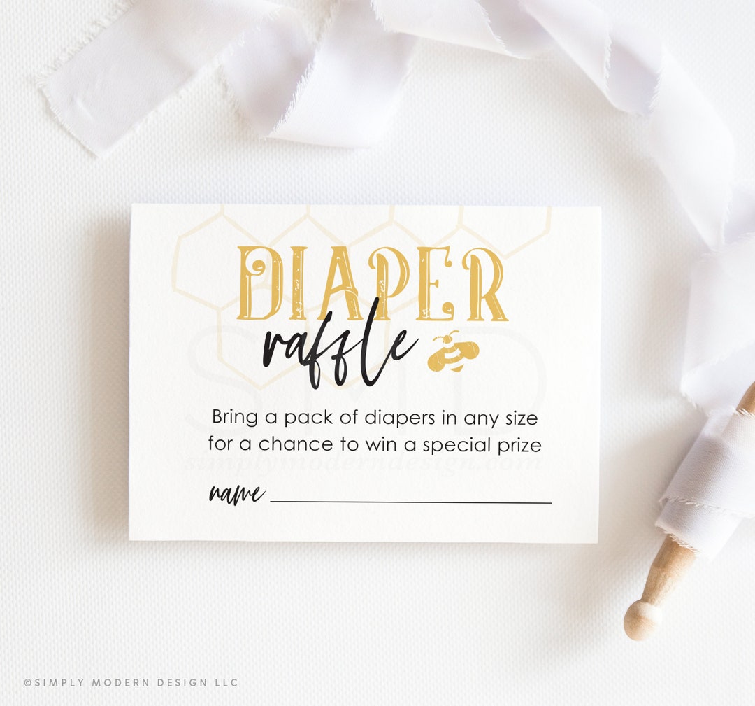Bee Diaper Raffle Insert Card, Printable Baby Shower Invitation Insert ...