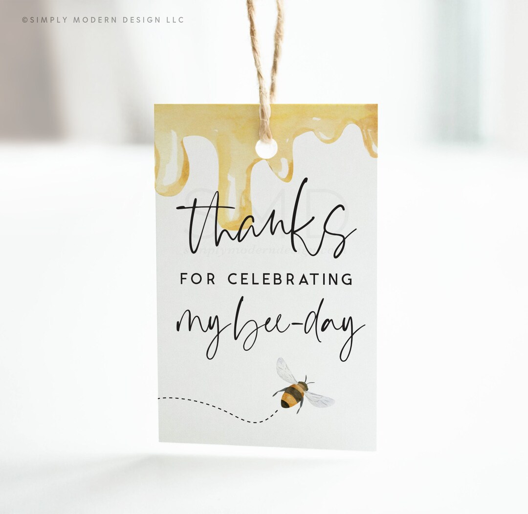 Bee Birthday Thank You Tag, Bee-day Thank You, Bee Theme Birthday Party ...