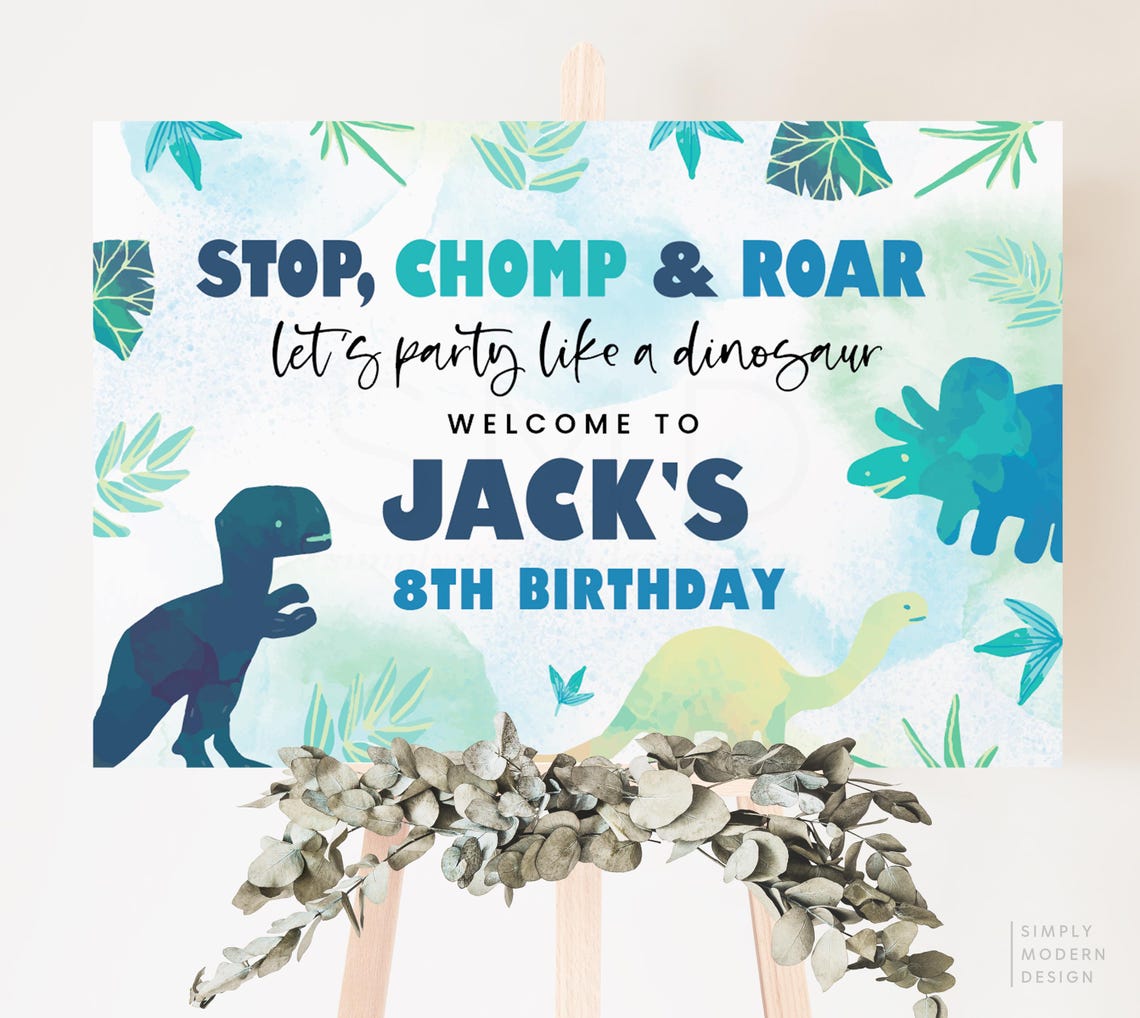 Dinosaur Birthday Welcome Sign, Editable, Dinosaur Yard Sign, Dinosaur ...