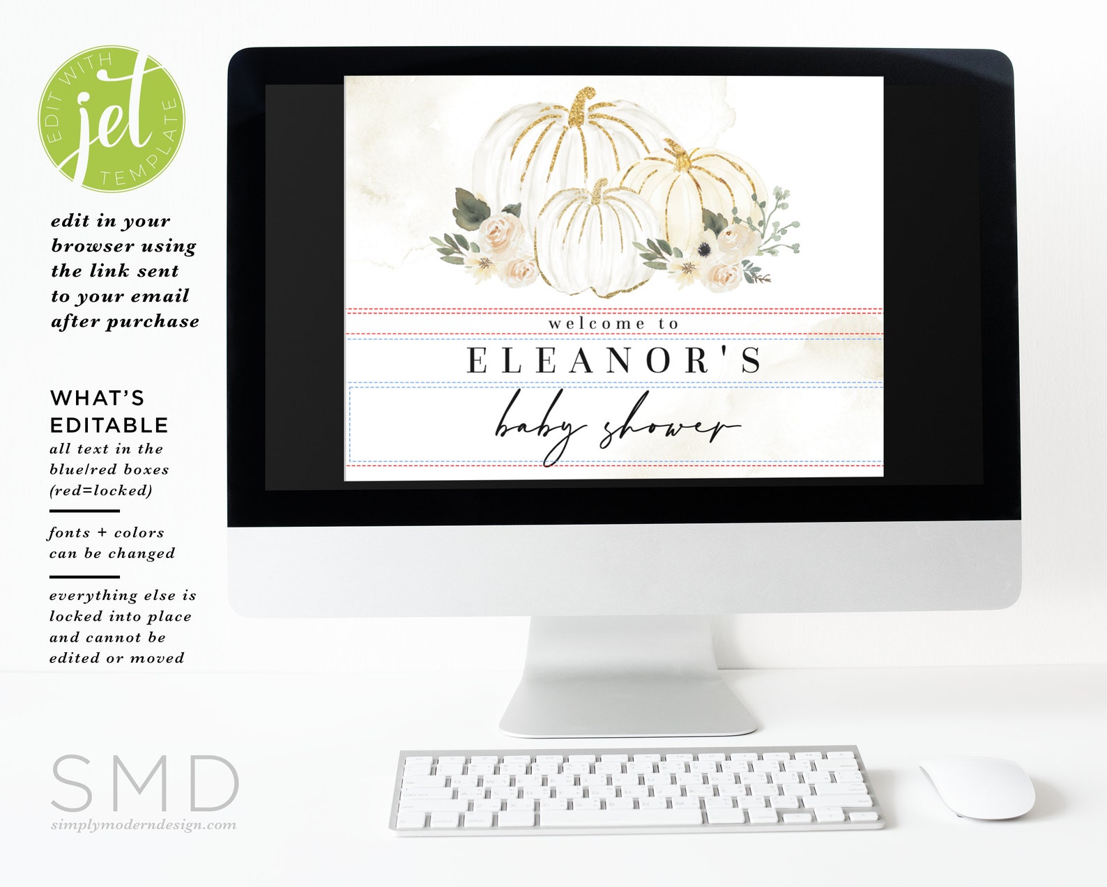 Elegant White and Gold Pumpkin Fall Welcome Sign Fall Party | Etsy