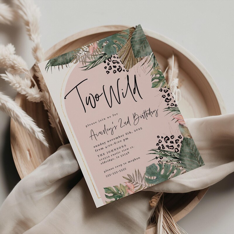 Two Wild Birthday Girl Invitation - Etsy