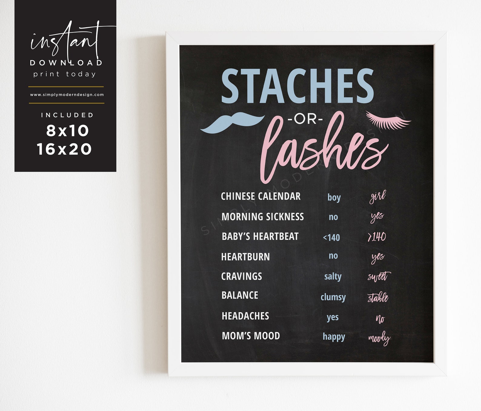 Staches or Lashes Gender Reveal Party Old Wives Tales Sign - Etsy