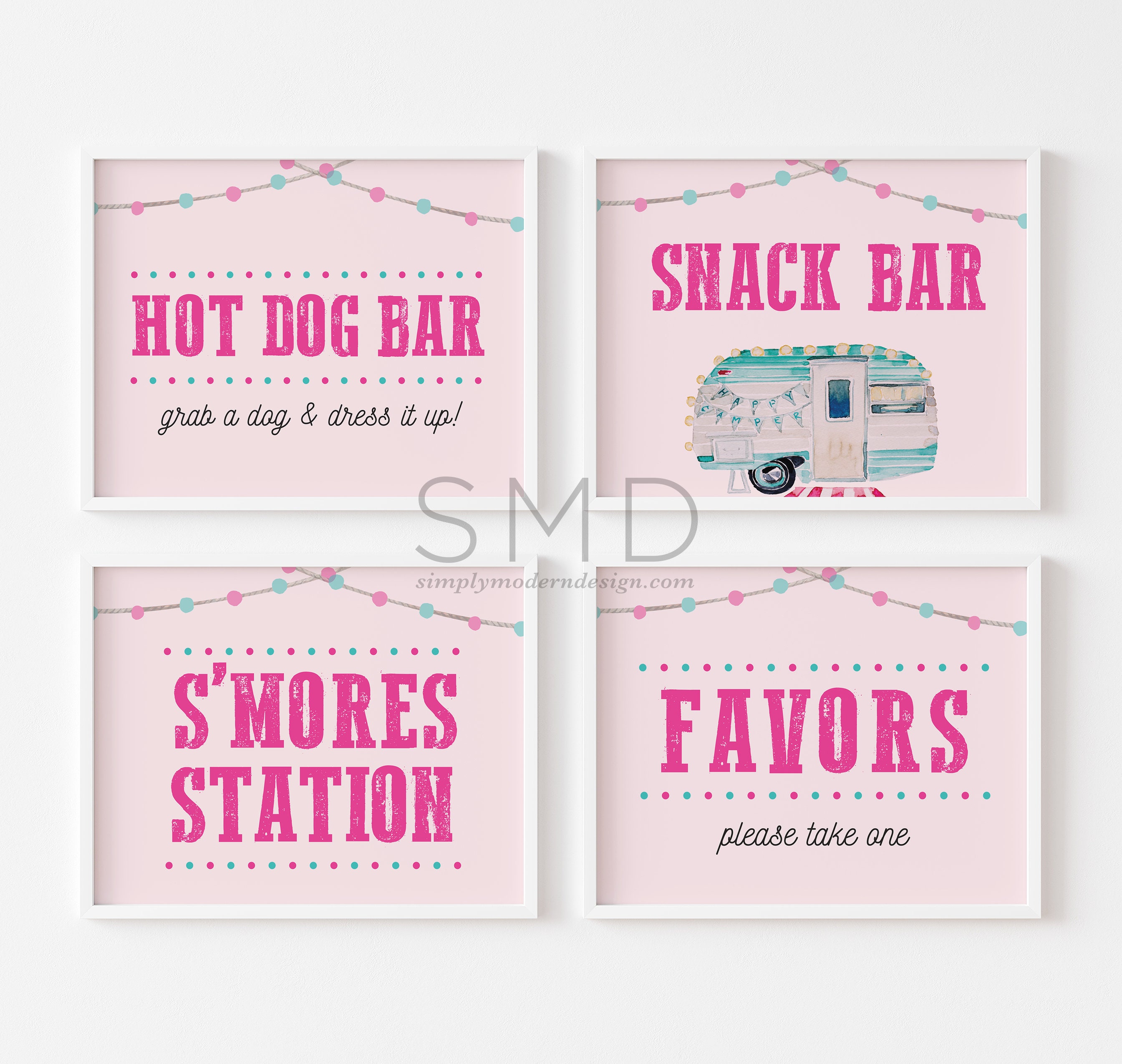 Girl's camping birthday party signs camping birthday | Etsy