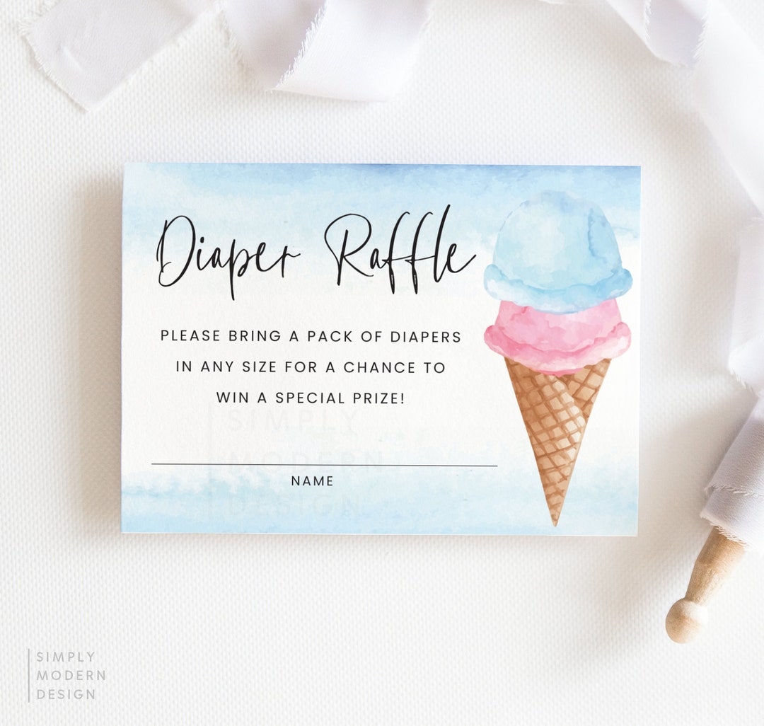 Ice Cream Diaper Raffle Insert Card, Gender Reveal Diaper Raffle Ticket ...