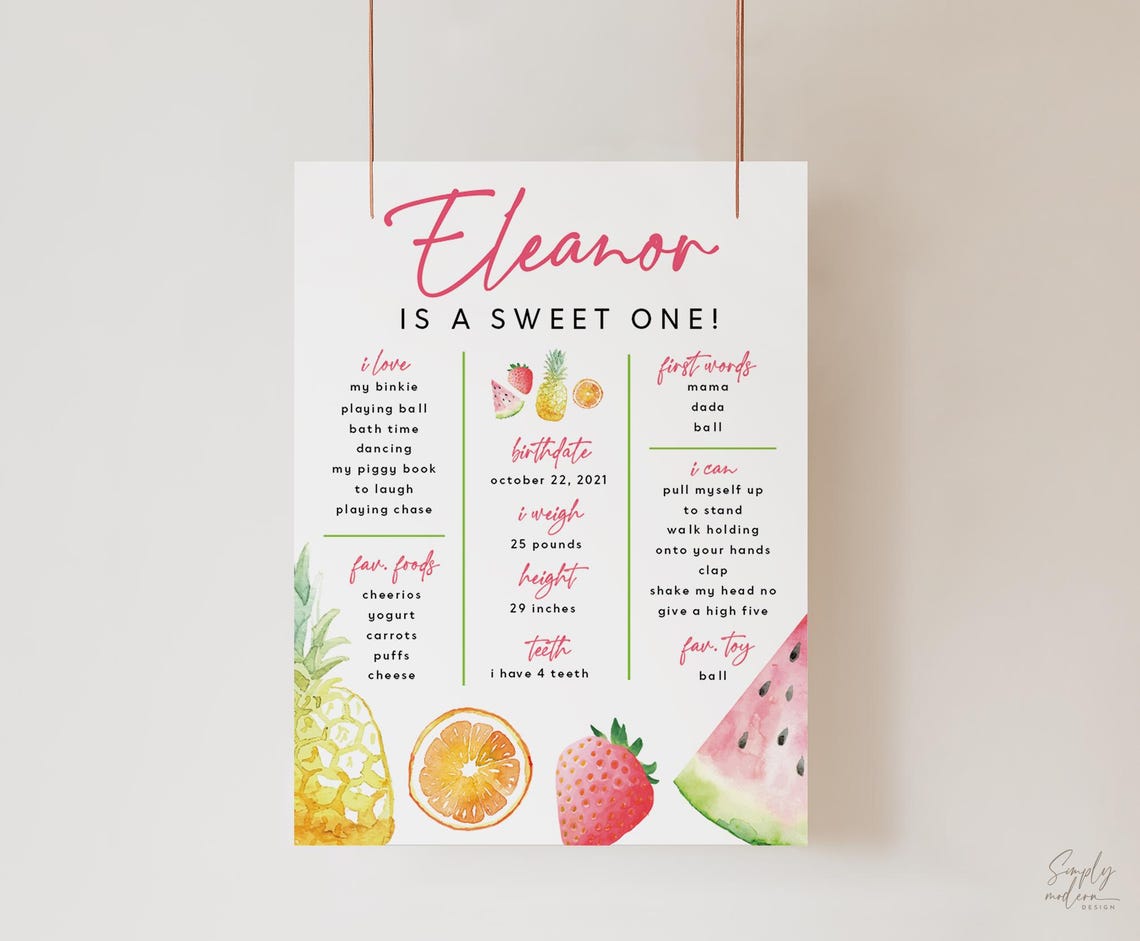 Fruit Birthday Milestone Poster, Sweet One Theme, Summer Birthday ...