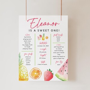 Fruit Birthday Milestone Poster, Sweet One Theme, Summer Birthday ...