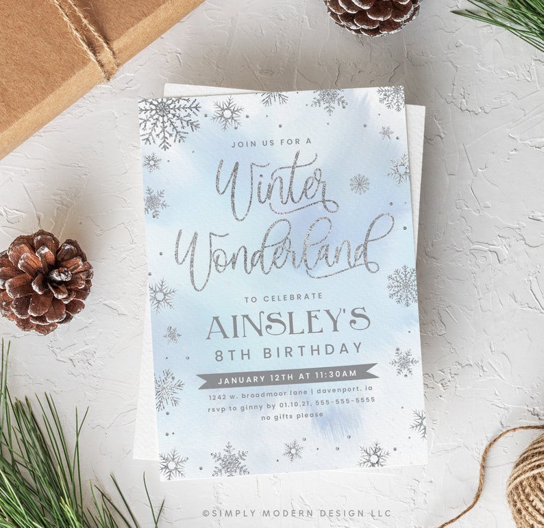 Blue Snowflake Winter Wonderland Birthday Invitation Winter - Etsy