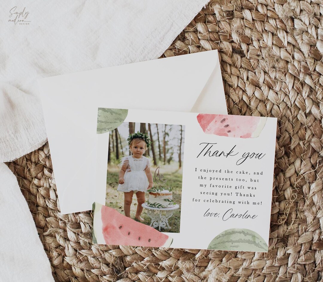 Editable Watermelon Thank You Card, Summer Birthday Thank You, One in a ...