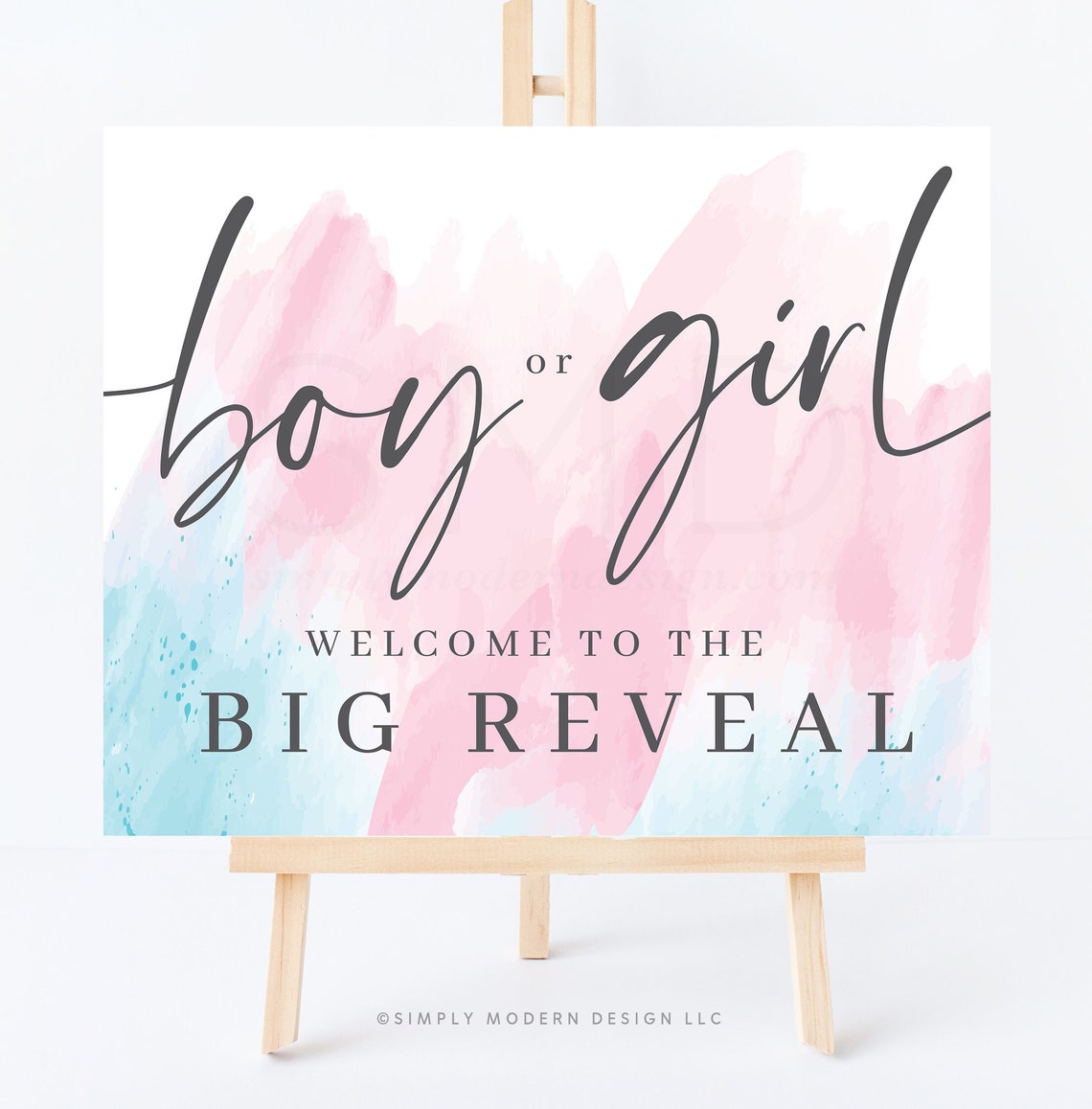 Gender Reveal Welcome Sign Modern Watercolor Gender Reveal - Etsy