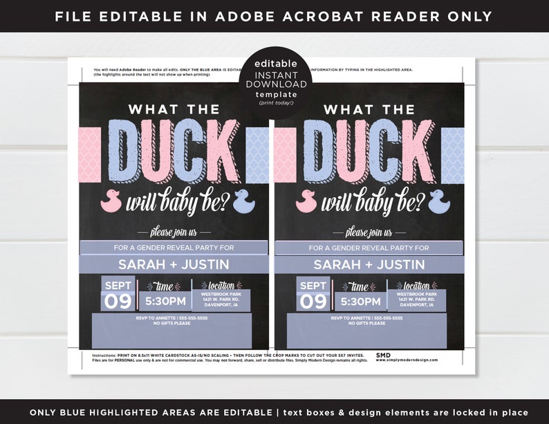 What The Duck Gender Reveal Party Invitation Editable Party Etsy