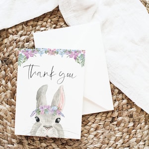 Bunny Thank You Card, Girls Thank You Card, Easter Thank You, April ...