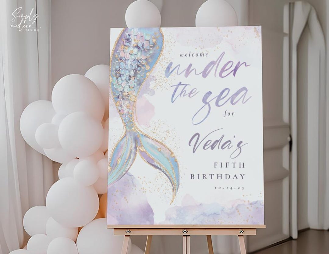 Mermaid Welcome Sign, Mermaid Party Sign, Mermaid Birthday, Editable ...