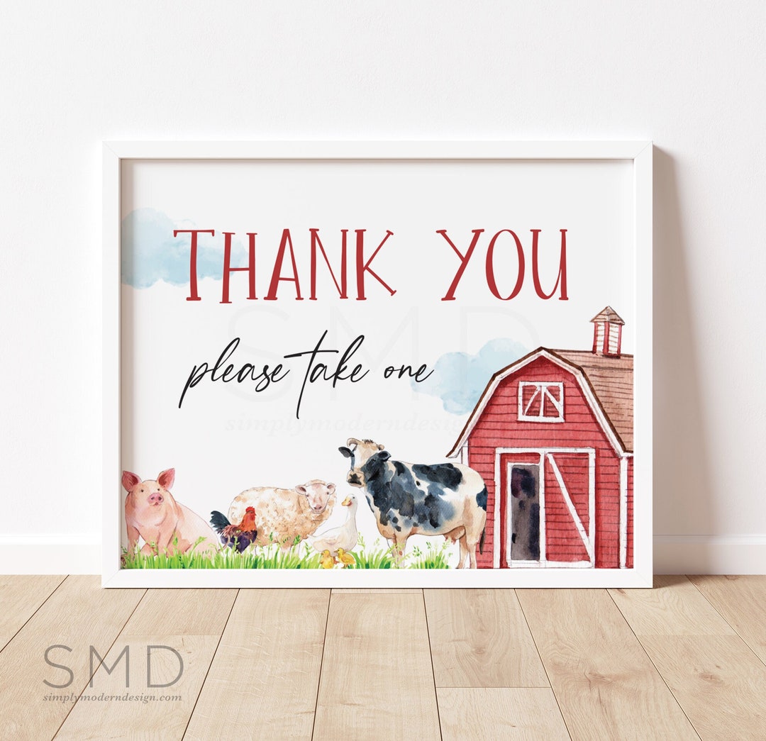 Farm Theme Thank You Favor Sign, Farm Birthday Party Favor Sign, Thanks ...