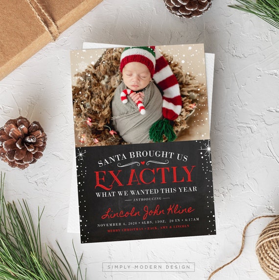 Holiday birth announcement santa brought us exactly what we | Etsy