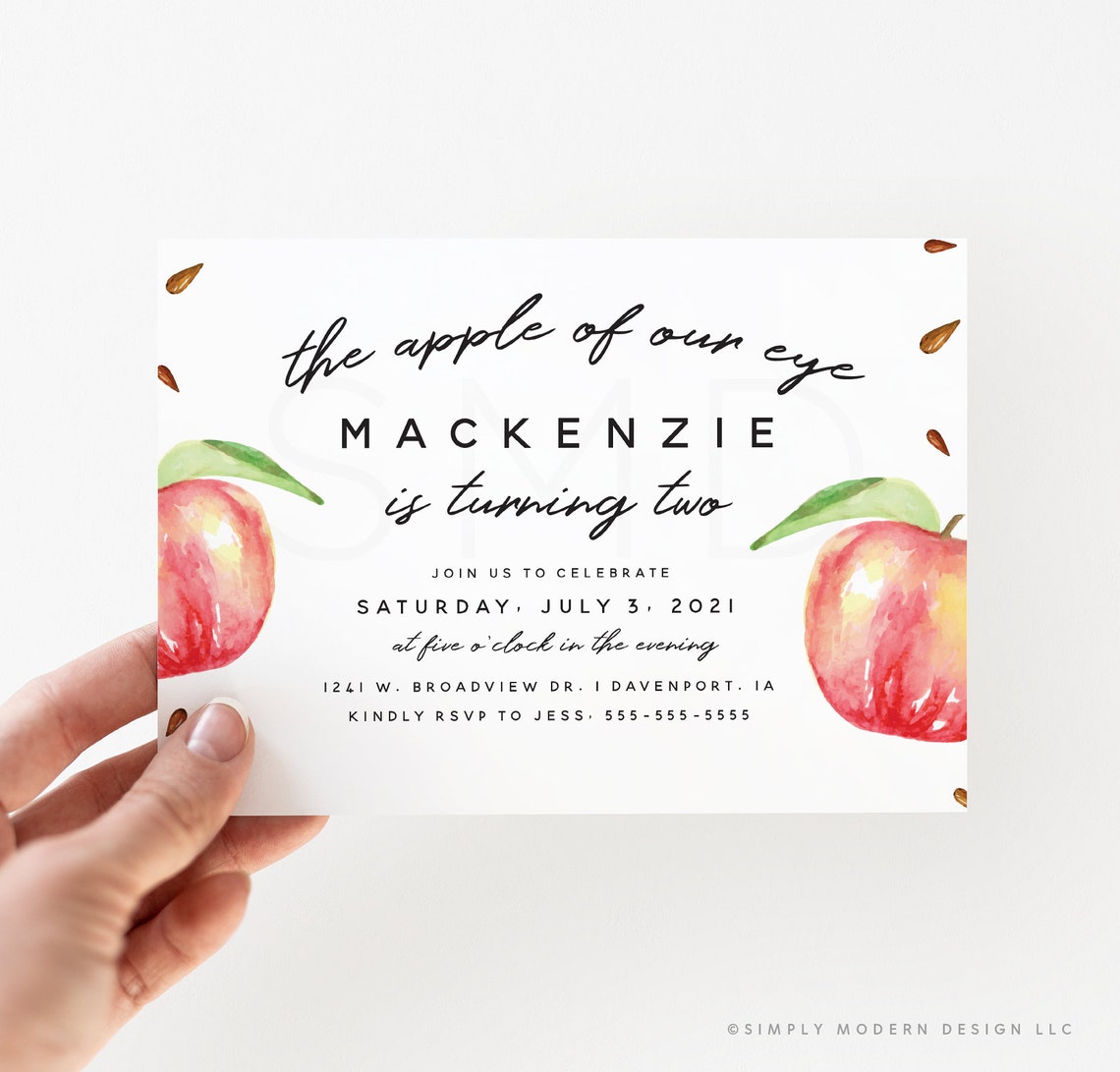 Apple Birthday Party Editable Invitation Apple of Our Eye - Etsy
