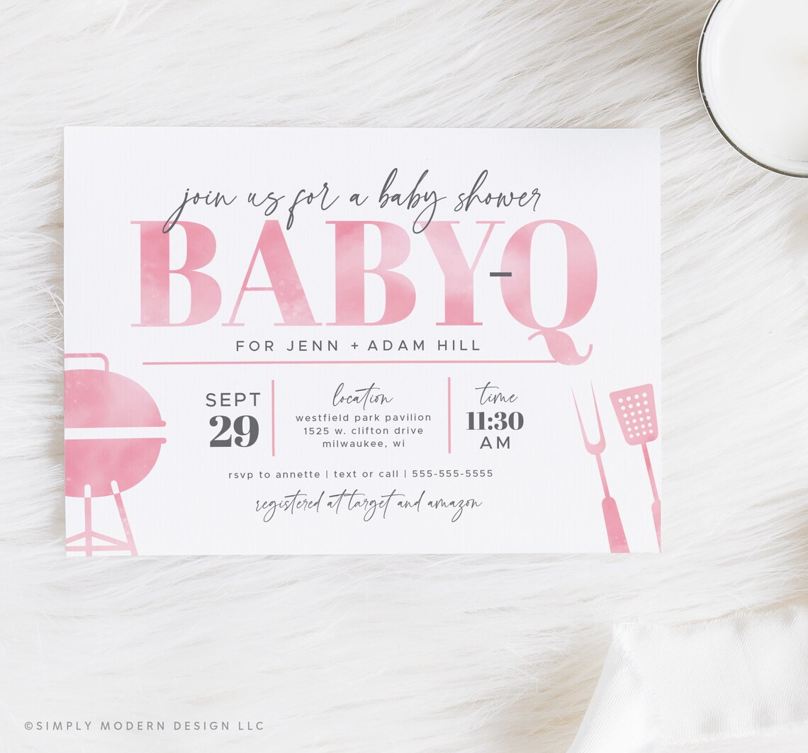 Girl's Baby Shower Bbq Invitation Babyq Invite Pink | Etsy