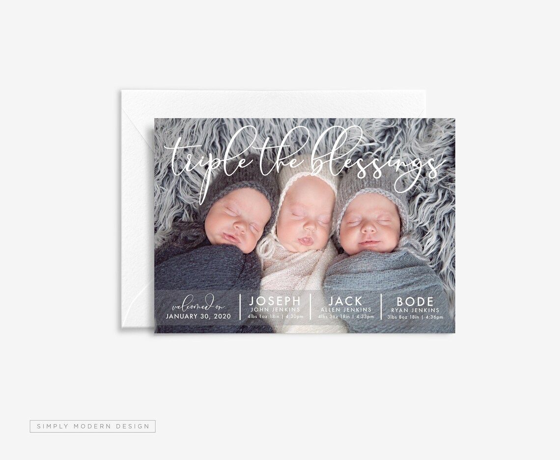 Triplet birth announcement triple the blessings multiples | Etsy