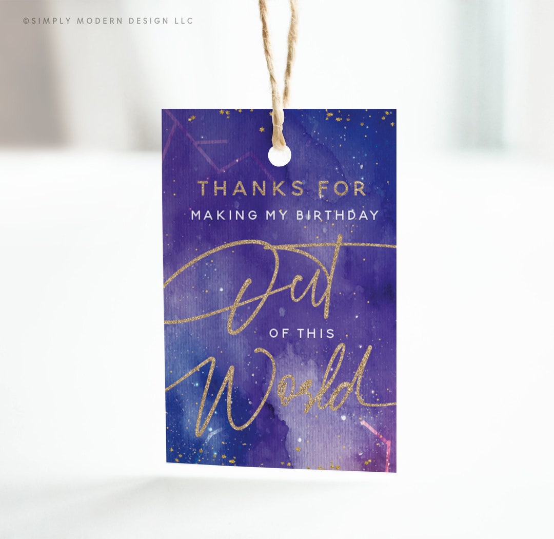 Girl's Out of This World Birthday Thank You Tag, Space Birthday, Galaxy ...