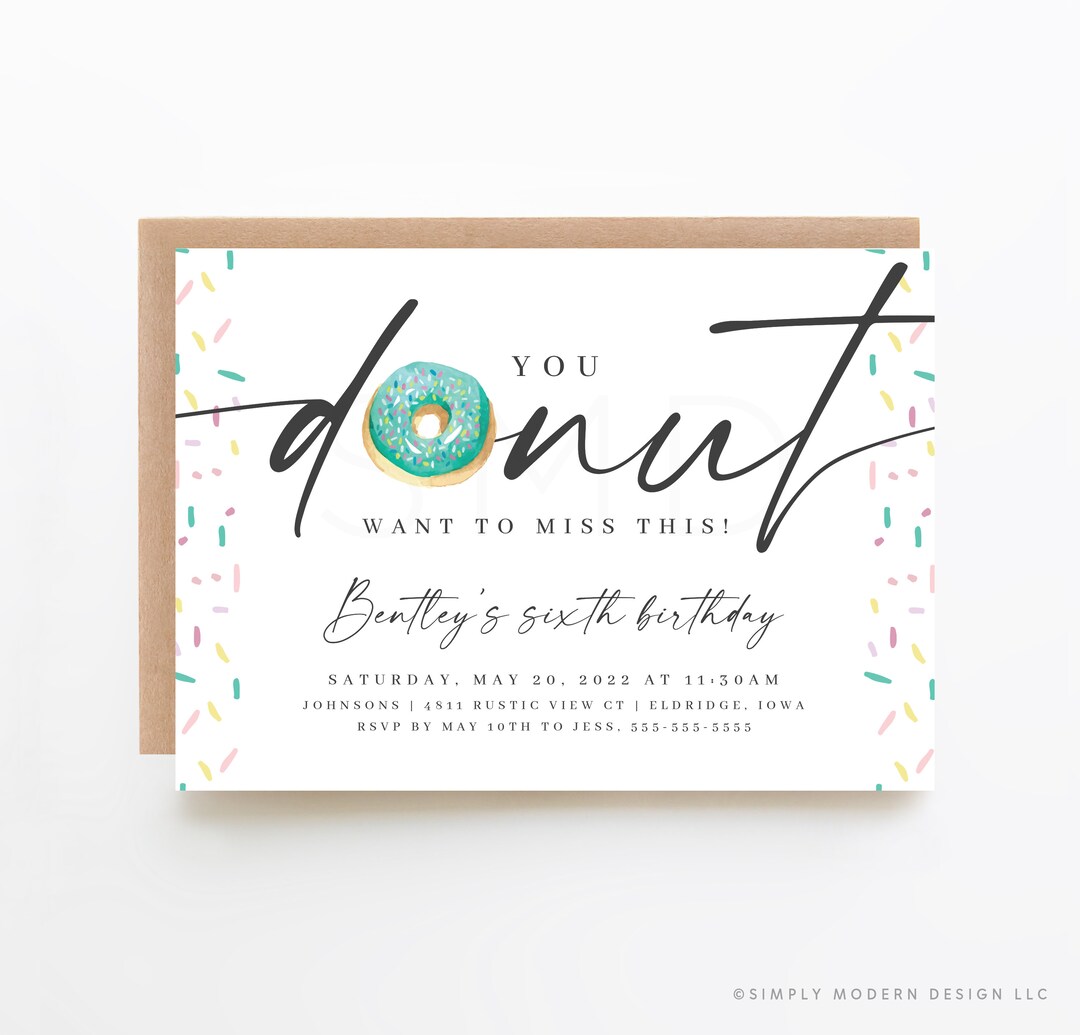 Donut Party Invitation, Donut Want to Miss This, Girl's Birthday ...
