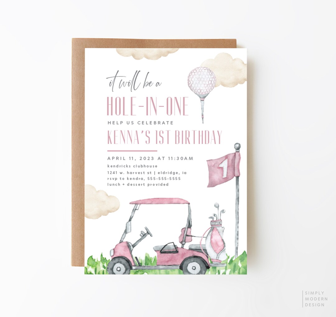 Girl's Golf Theme First Birthday, Hole in One, Editable Invite, Golf ...