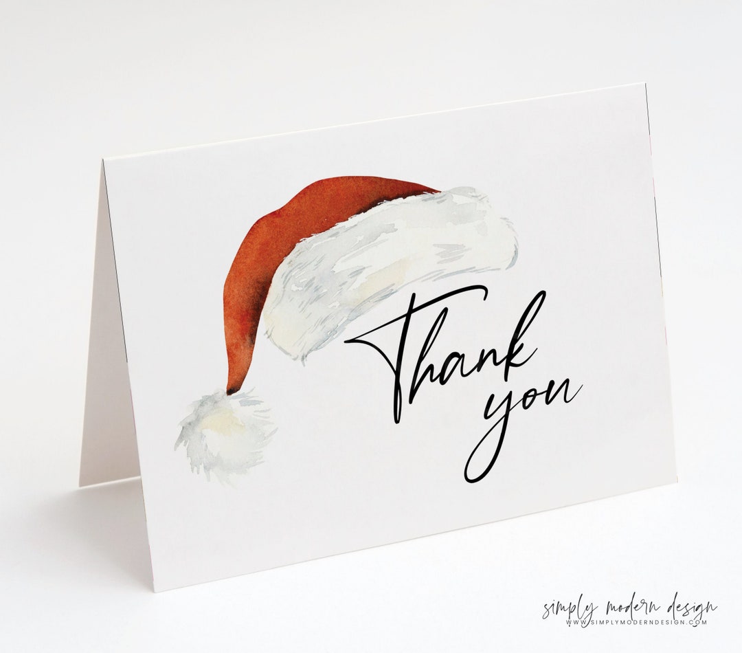 Santa Thank You Card, Santa Hat Thank You, December Thank You ...