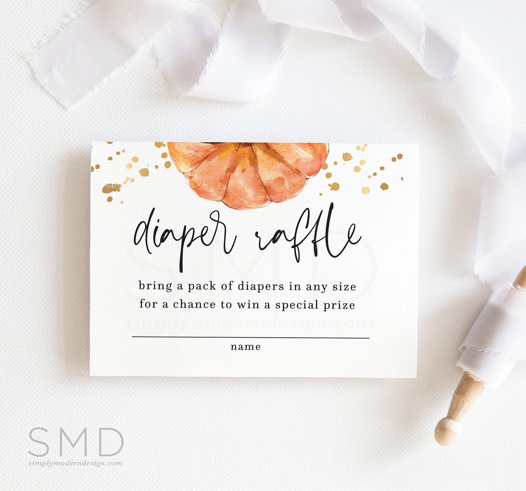 Pumpkin Baby Shower Diaper Raffle Insert Card, Diaper Raffle Ticket ...