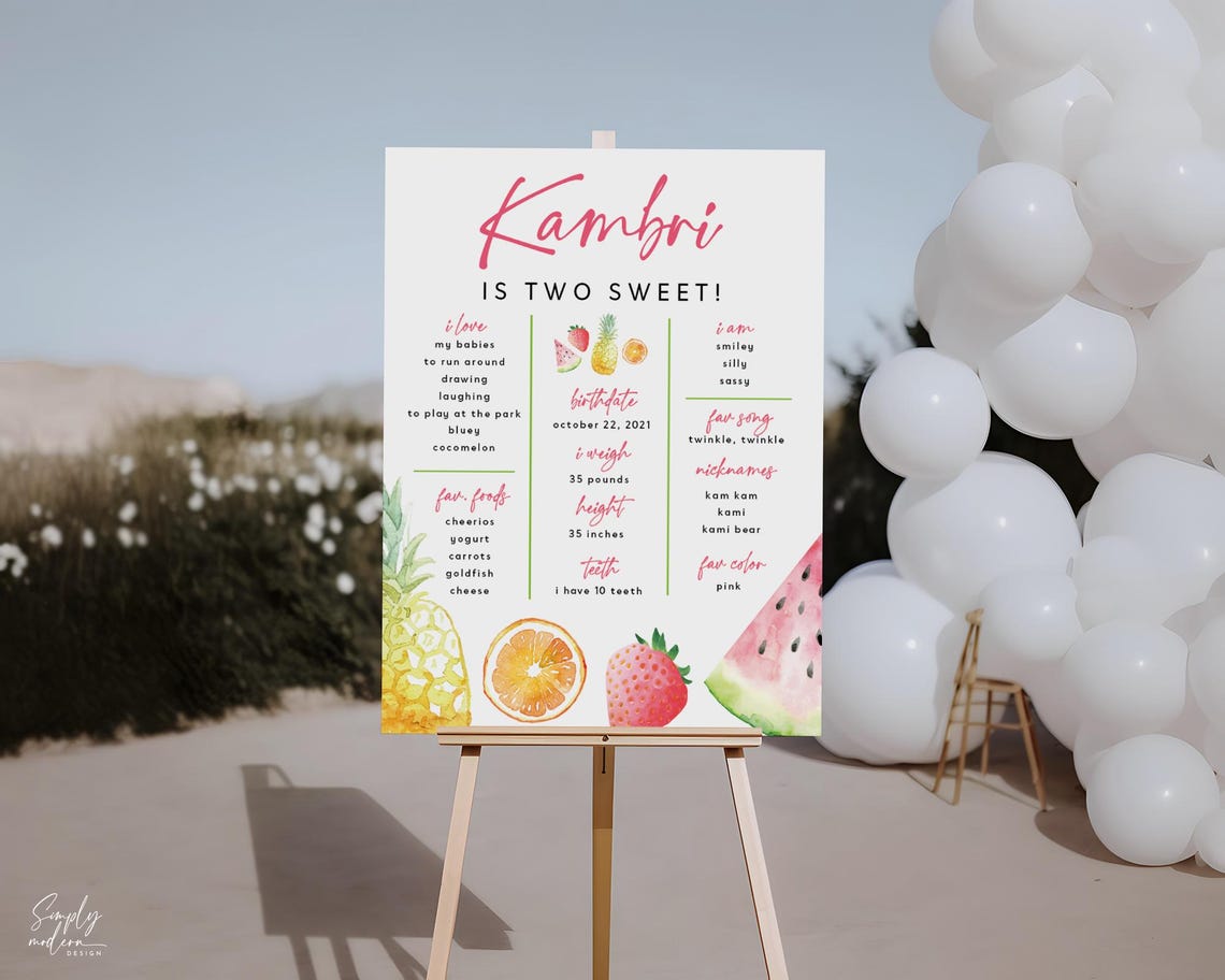 Fruit Birthday Milestone Poster, Sweet One Theme, Summer Birthday ...