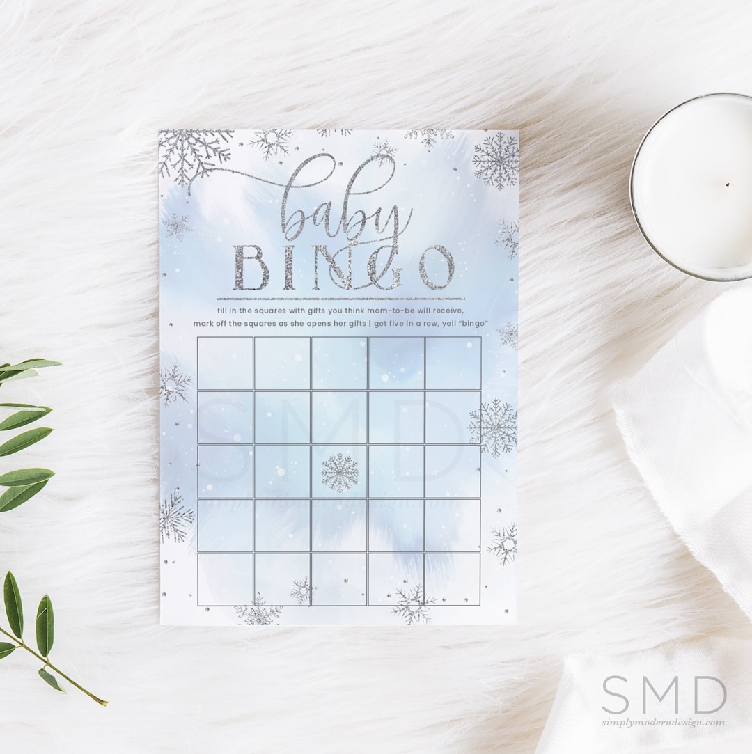 Winter Snowflake Baby Shower Bingo Game, Winter Baby Shower Bingo Card ...