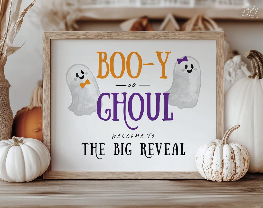 Ghost Gender Reveal Welcome Sign, Boo-y or Ghoul, Purple Ghost, Orange ...