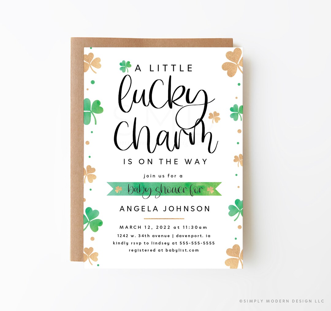 Shamrock Baby Shower Invitation, Lucky Charm is on the Way, March Baby ...