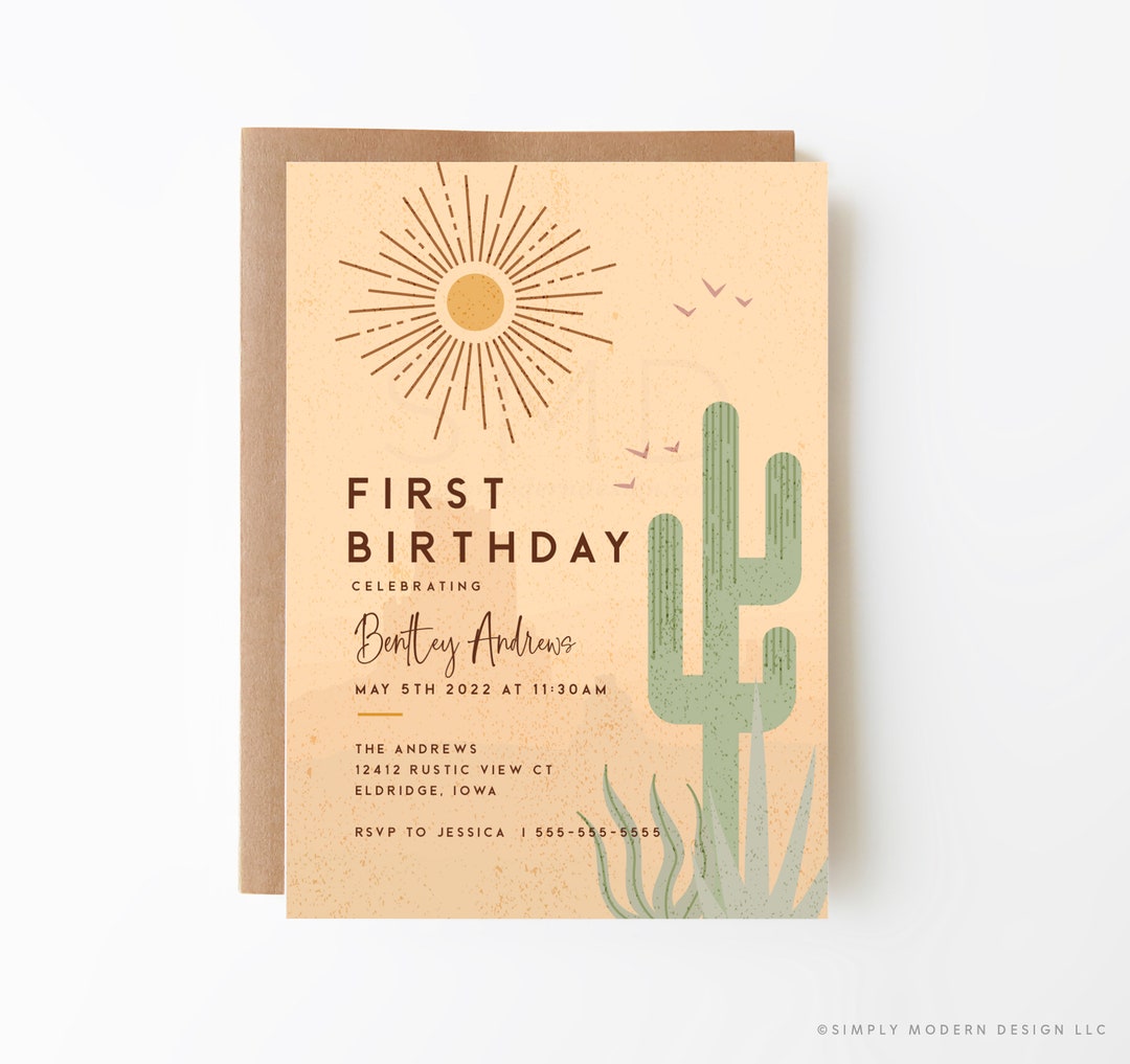 Birthday Party Stationery Desert Cactus Birthday Invitations - 10 Count ...