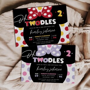 GIRL'S Oh Twodles Mouse Second Birthday Invite, Editable Invitation ...