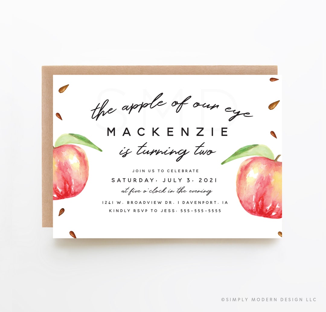 Apple Birthday Party Editable Invitation Apple of Our Eye - Etsy