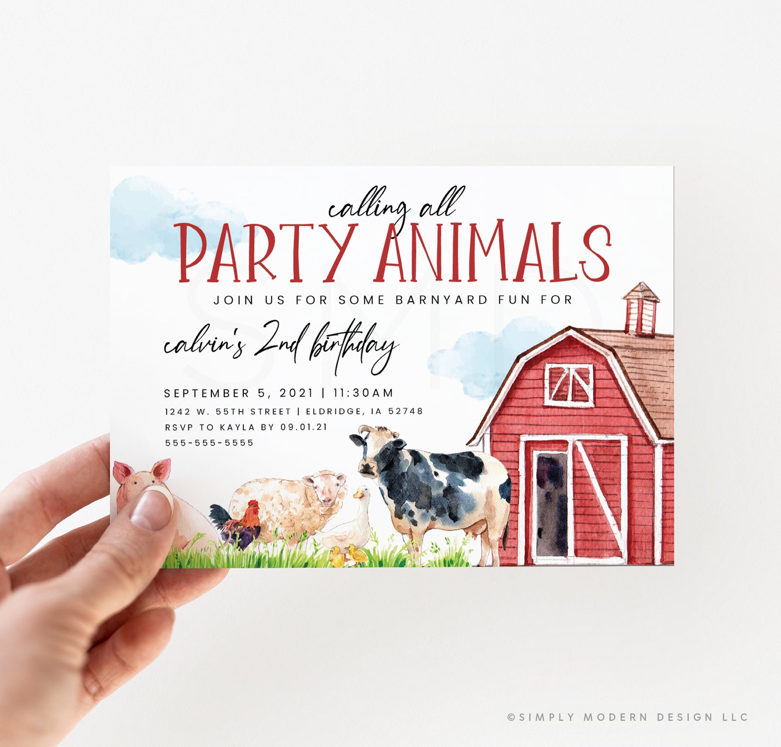 Farm Animal Birthday Editable Invitation Party Animals - Etsy
