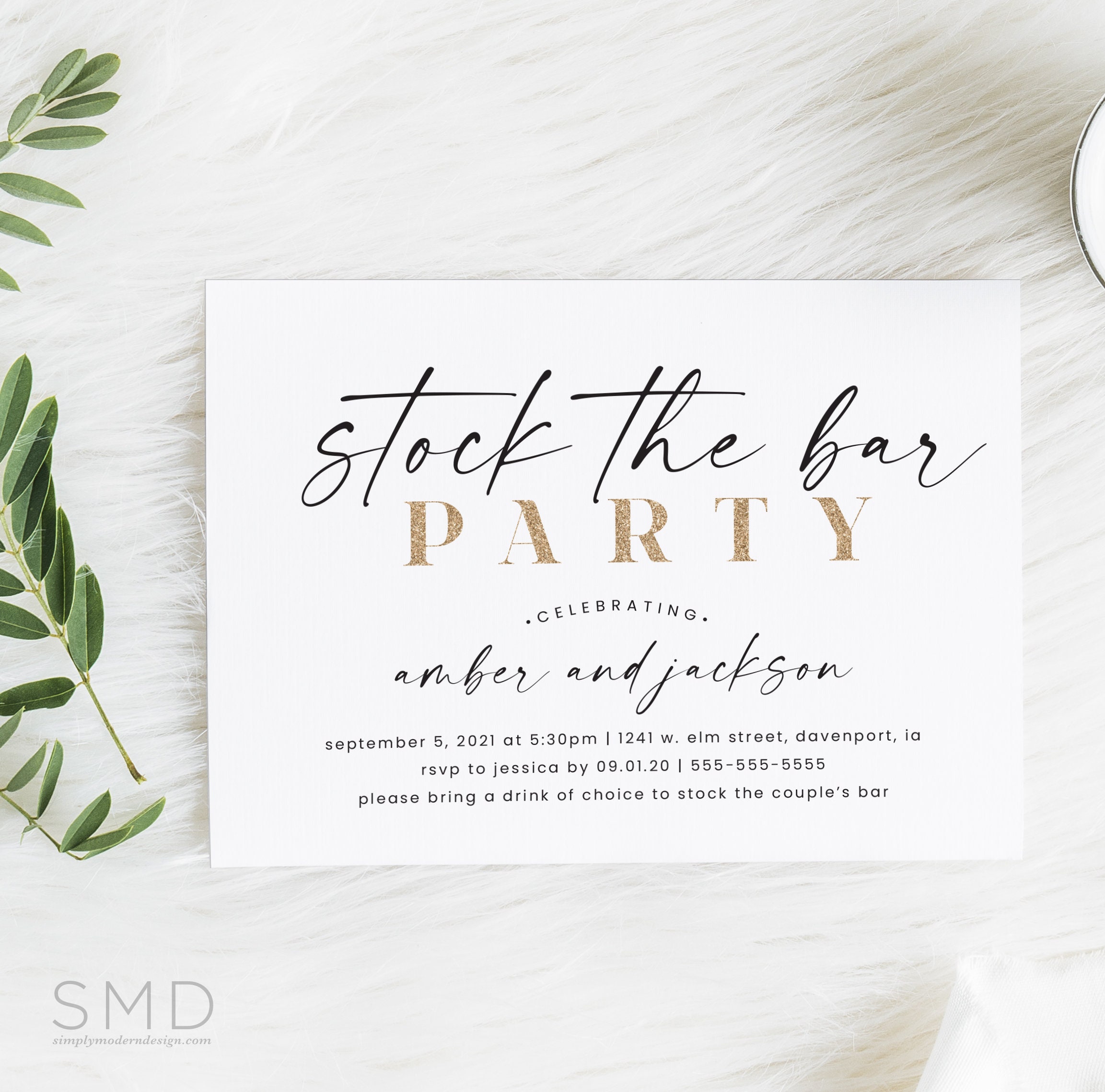 Stock the Bar Party Invite, Editable Template, Modern, Gold and Black ...