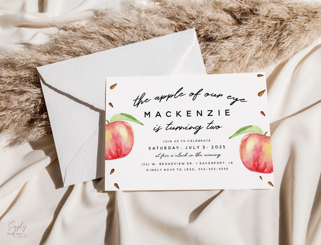 Apple Birthday Party Editable Invitation, Apple of Our Eye, Apple ...