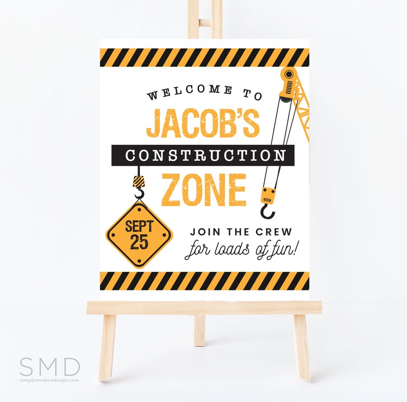 Construction birthday party welcome sign editable template | Etsy