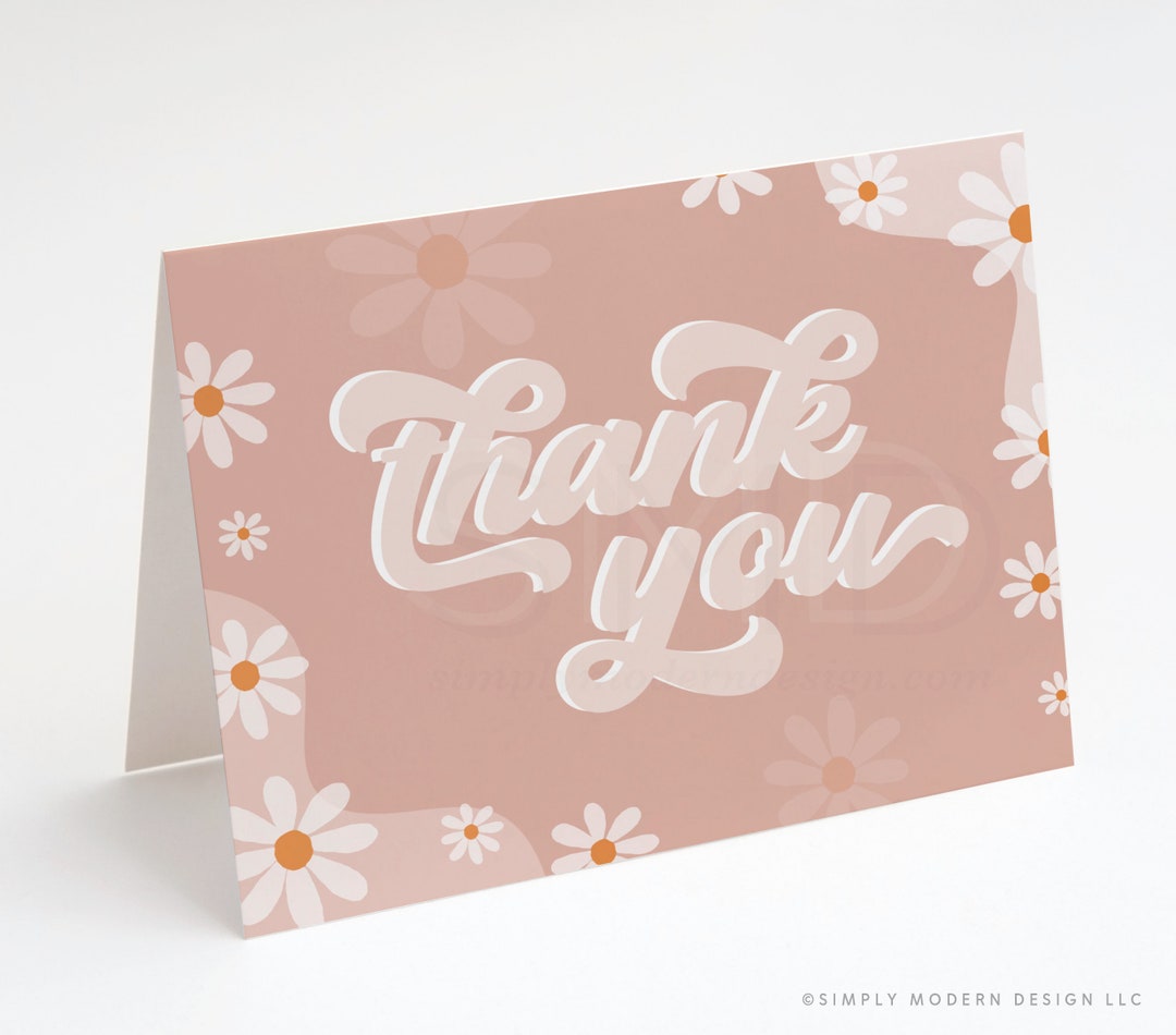 Retro Daisy Thank You Card, Boho Daisy Thank You, Wild Daisy Baby ...