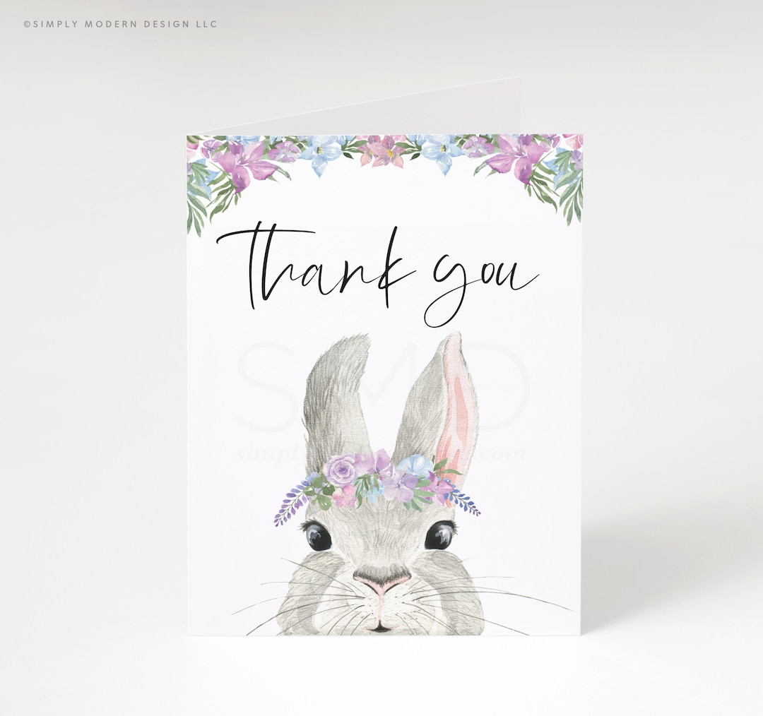 Bunny Thank You Card, Girls Thank You Card, Easter Thank You, April ...