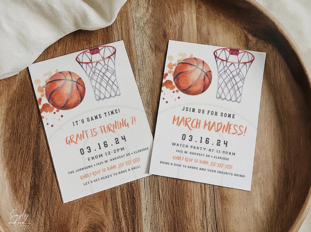 Basketball Party Invitation, March Madness, Minimalist, Basketball ...