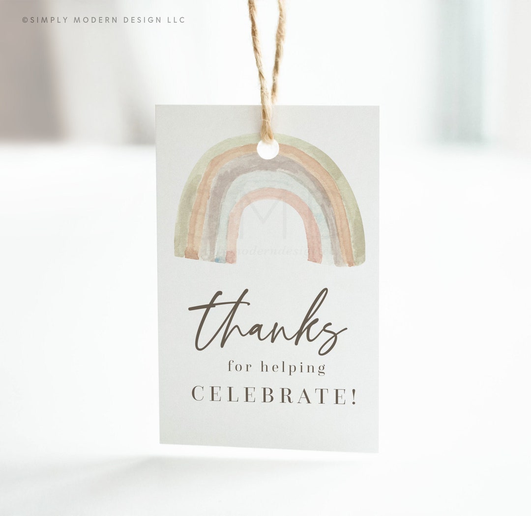 Watercolor Rainbow Thank You Tag, Rainbow Theme Thank You Tag, Modern ...