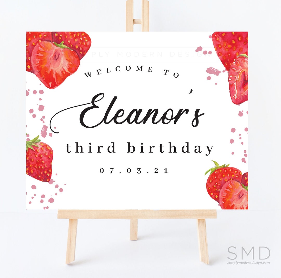 Berry Sweet Birthday Party Welcome Sign, Strawberry Baby Shower ...