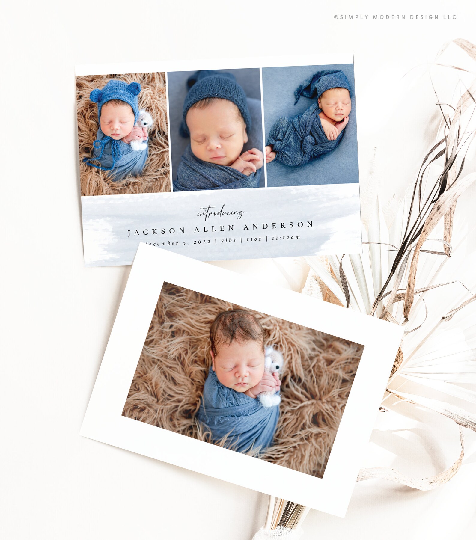 Blue Watercolor Birth Announcement Baby Boy Birth - Etsy