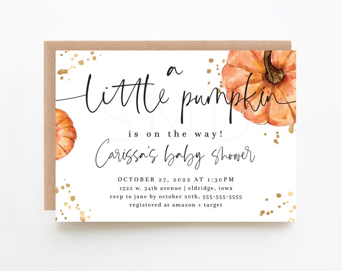 Pumpkin Baby Shower Invite Editable Invitation Fall Baby - Etsy