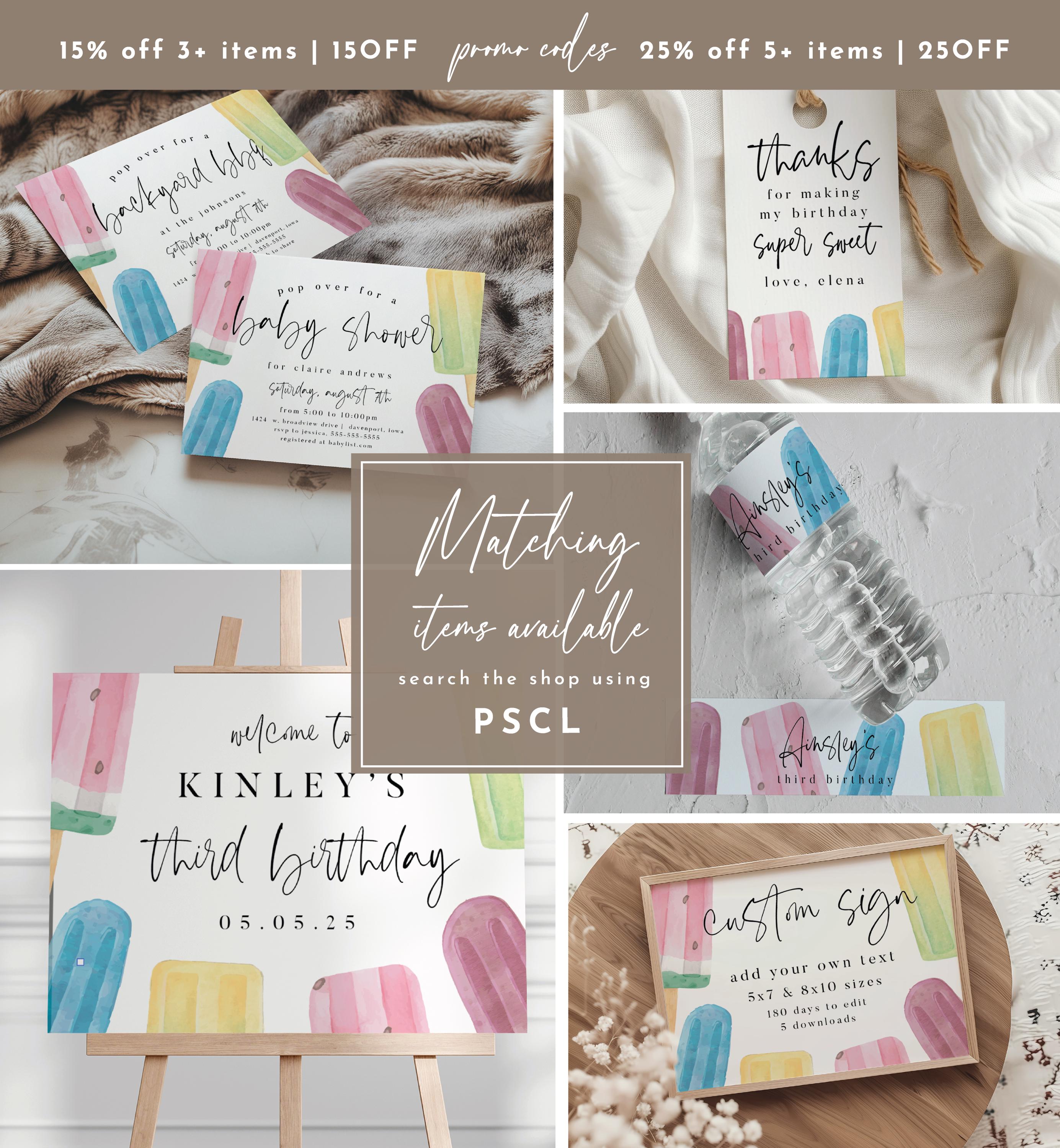 EDITABLE Popsicle Water Bottle Labels, Drink Label, Sweet Celebration ...