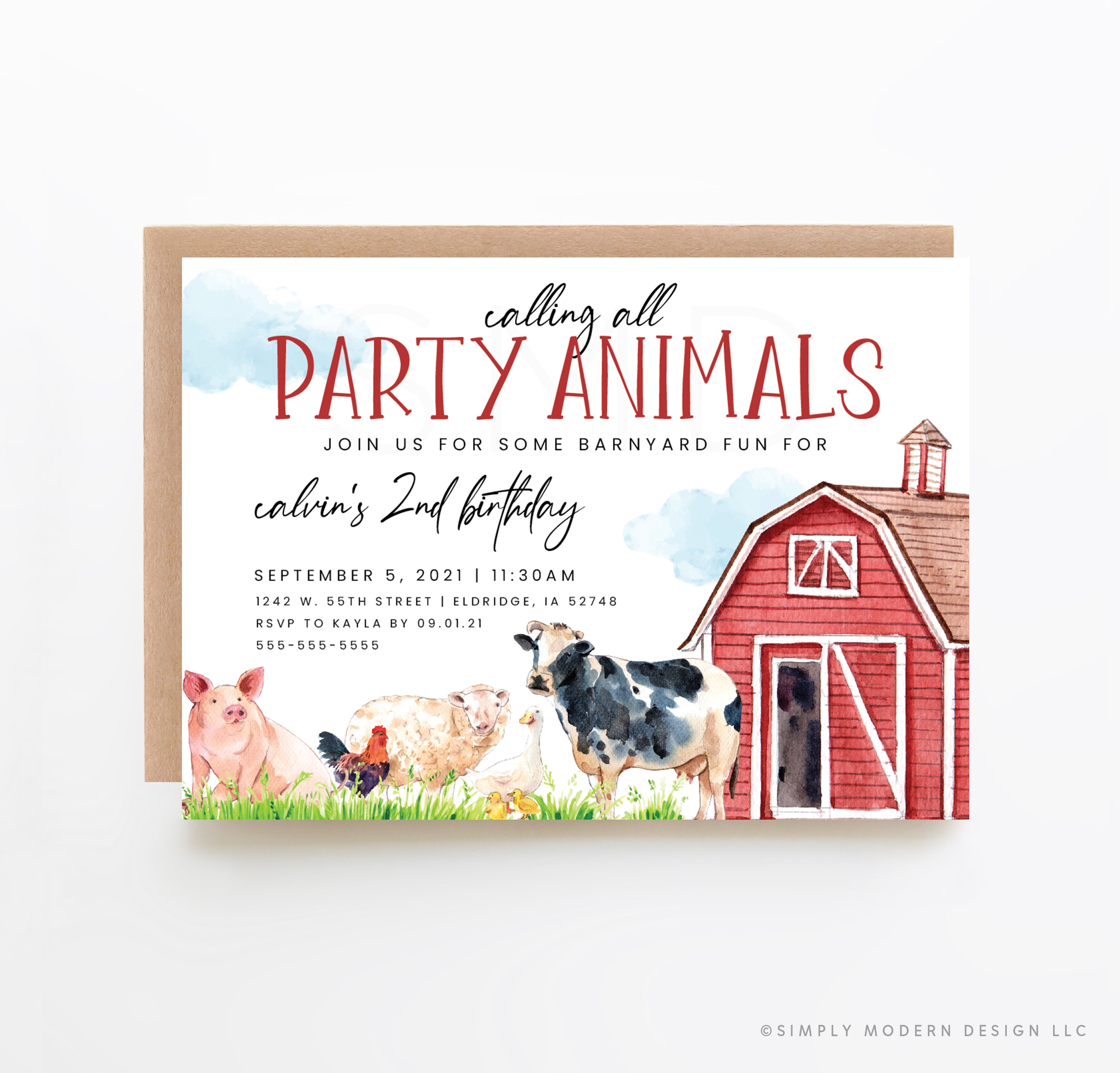 Farm Animal Invitation Template FARM ANIMALS BIRTHDAY BARN CARD