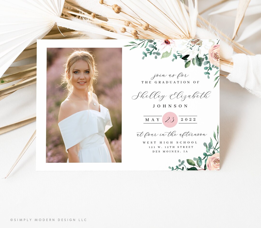 Boho Graduation Announcement, Floral Graduation Invitation, Rustic ...