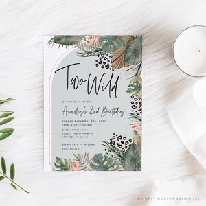 Girl's Wild Second Birthday Invitation, Two Wild Theme Birthday, Safari ...