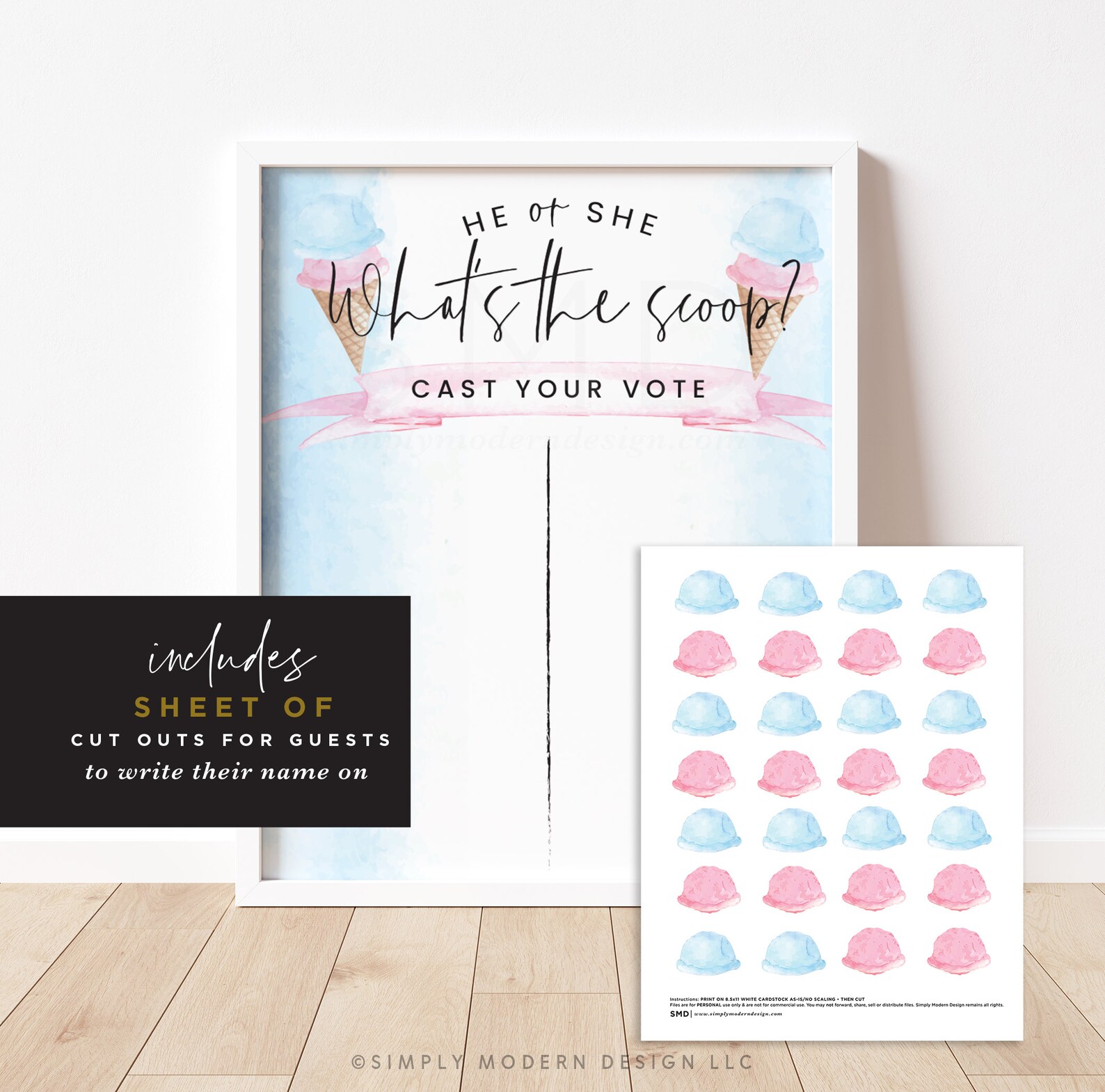 Ice Cream Gender Reveal Cast Your Vote Sign He or She - Etsy