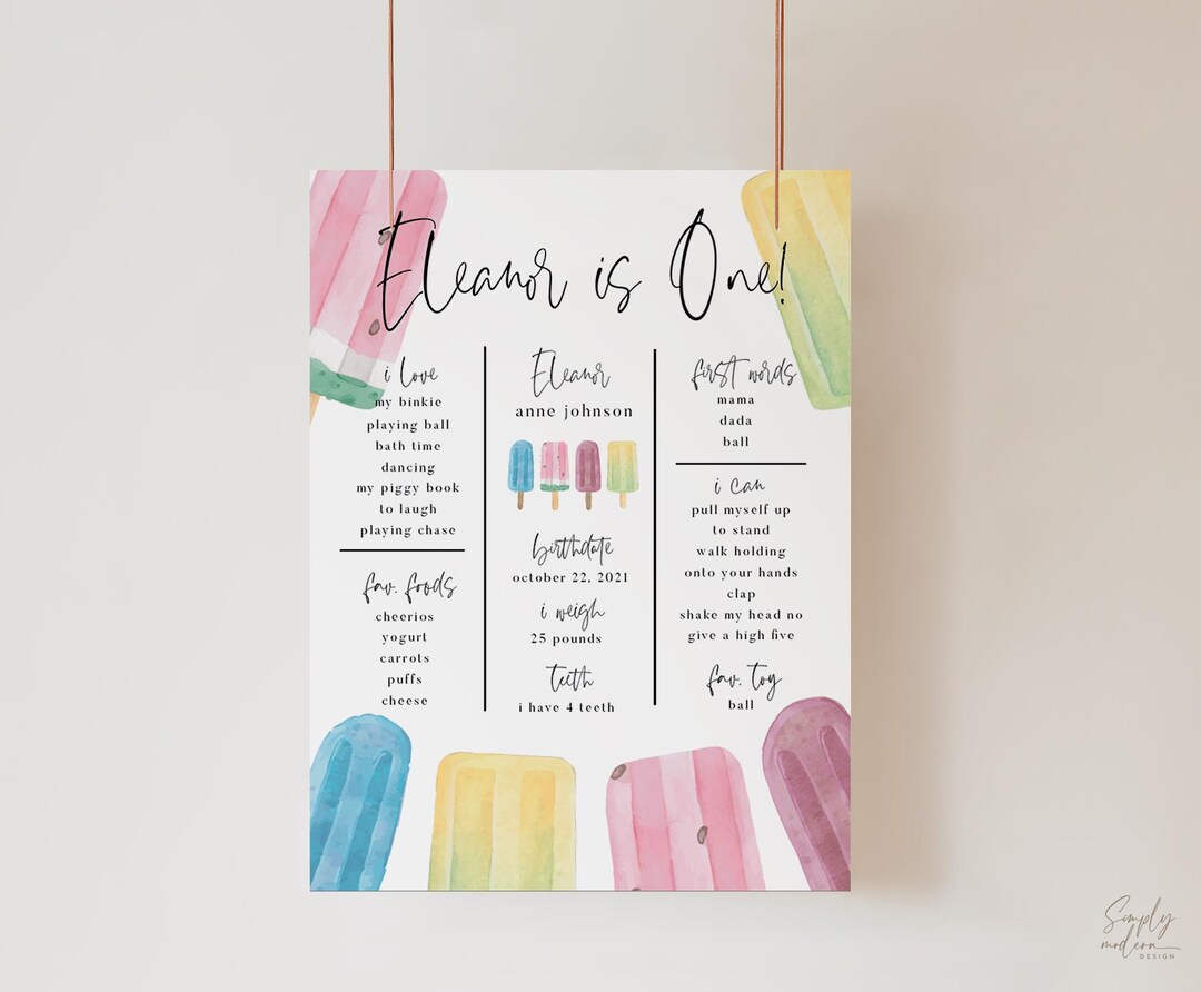 Popsicle Birthday Milestone Poster, Popsicle Theme, Summer Birthday ...